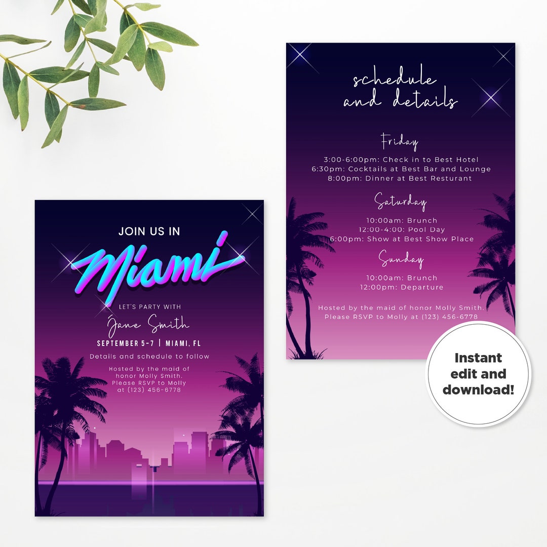 Join Us in Miami Weekend - Editable Miami Beach Bachelorette Party ...
