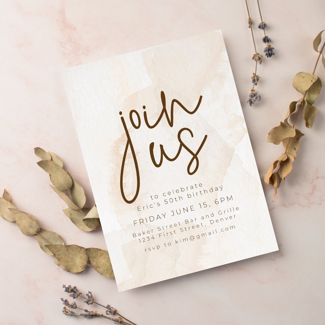 Join Us Party Invitation Template - Beige Watercolor - Instant Edit and ...