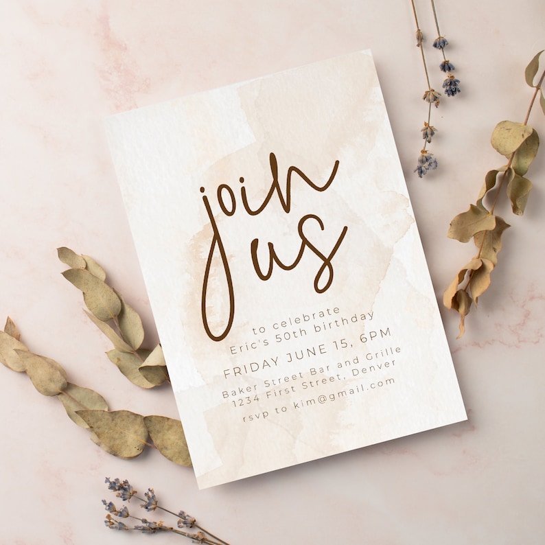 Join Us Party Invitation Template Beige Watercolor Instant Edit and ...