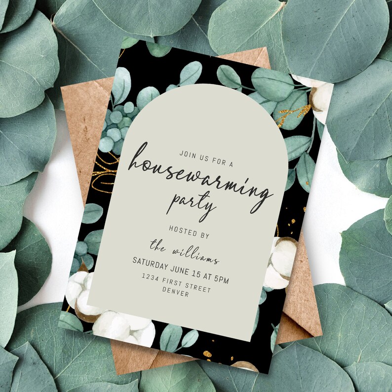 Dark Floral Wallpaper Housewarming Party Invitation Template With ...