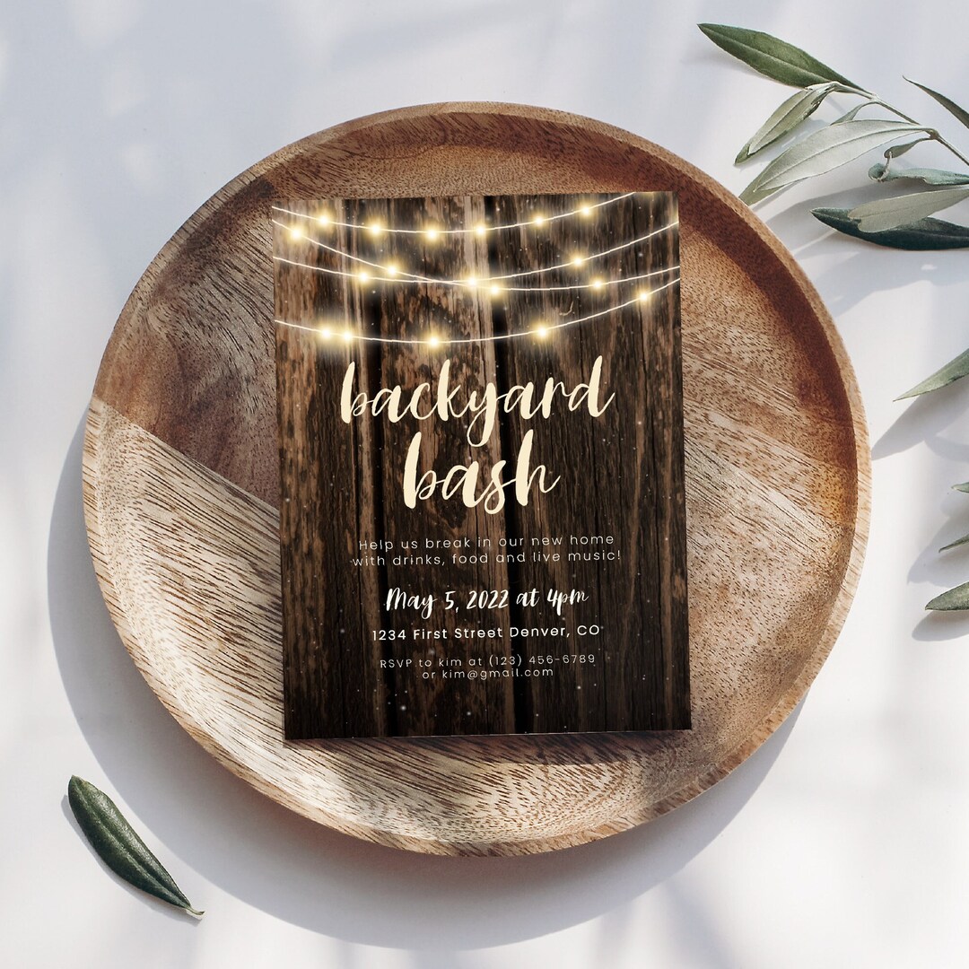 Backyard Bash - Housewarming Invitation Template With Hanging Rustic ...