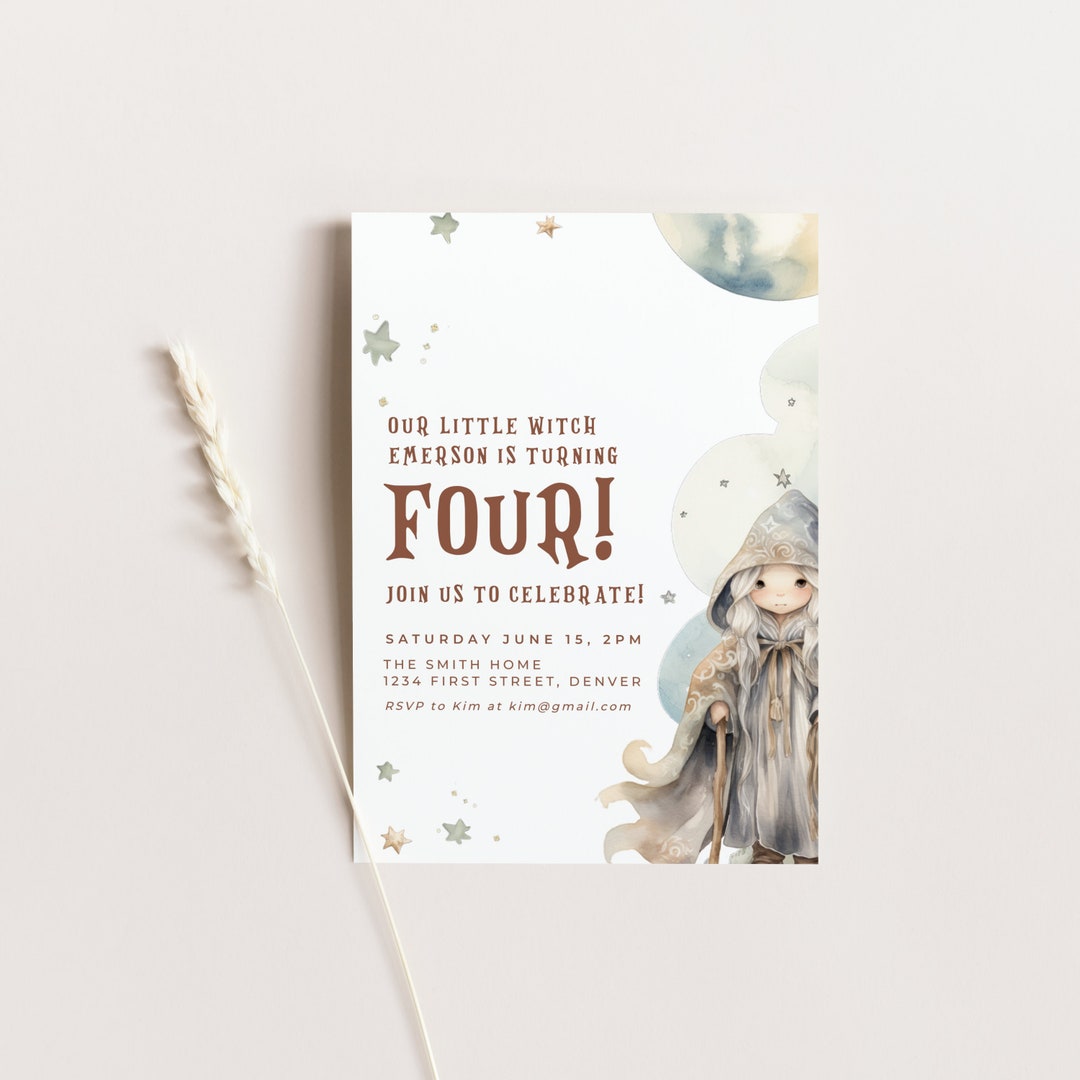 Wizard Witch Magic Fantasy Theme Birthday Party Invitation Template ...