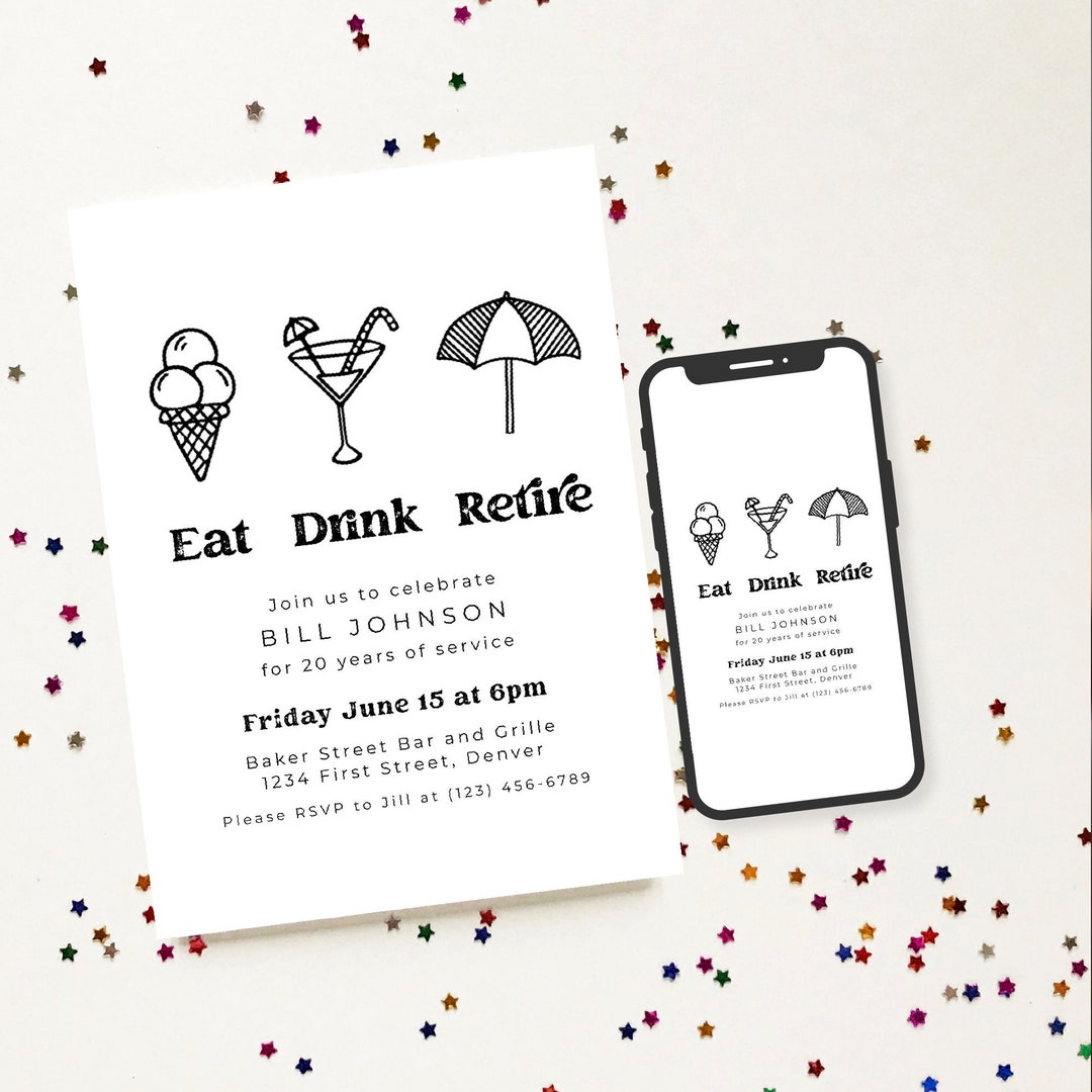 Eat, Drink, Retire Invitation Template: Customizable Retirement Party ...