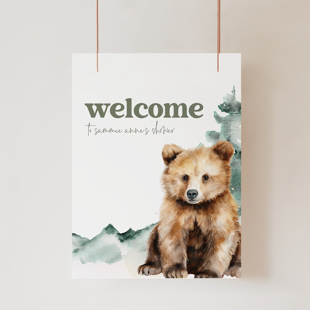 Baby Shower Welcome Sign: Mountain Bear Adventure Theme (instant ...