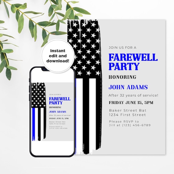 Police Themed Farewell Party Invitation Template With Police - Etsy