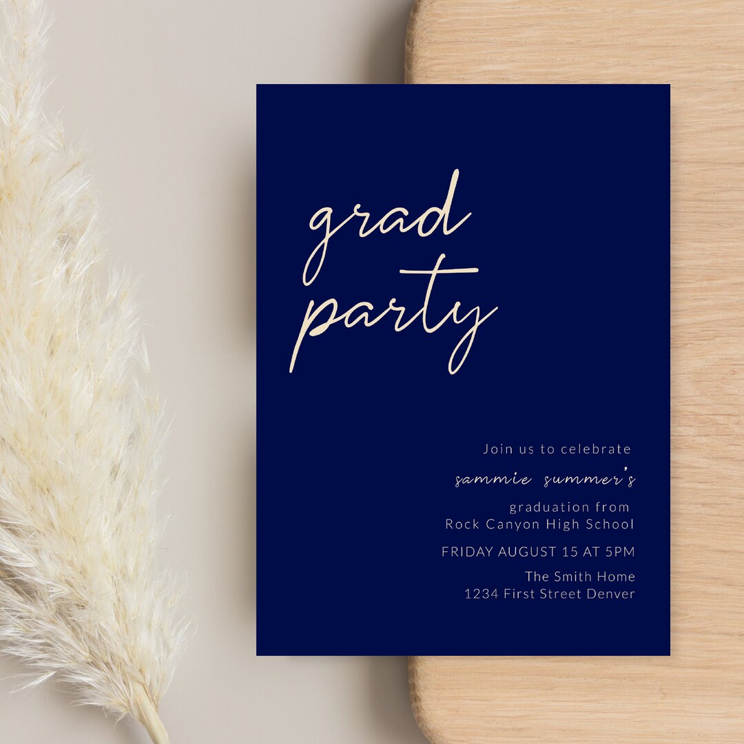 Blue and Gold Graduation Party Invitation Template 5x7 (instant ...