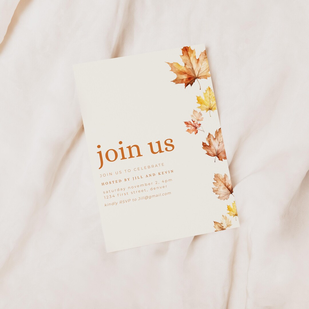 Join Us Autumn Fall Theme Invitation Template - Engagement, Rehearsal ...