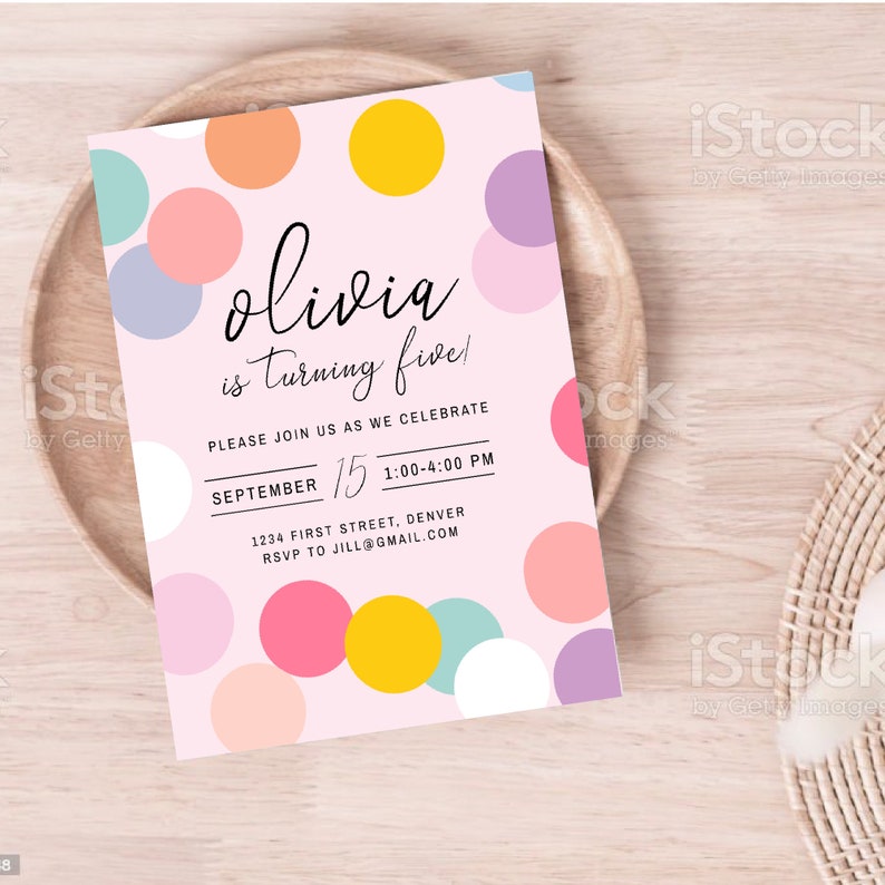 Polka Dot Birthday Party Invitation: Pink, Purple, Yellow (instant ...