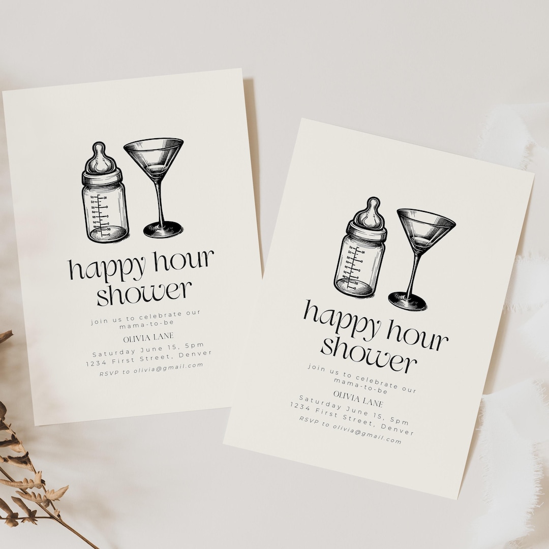 Simple and Modern Happy Hour Shower Bridal Shower Party Invitation ...