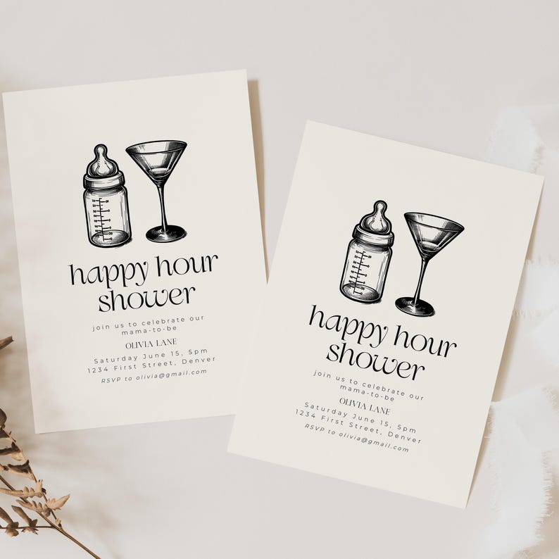 Happy Hour Baby Shower Invitation Template: Modern Cocktail Design ...