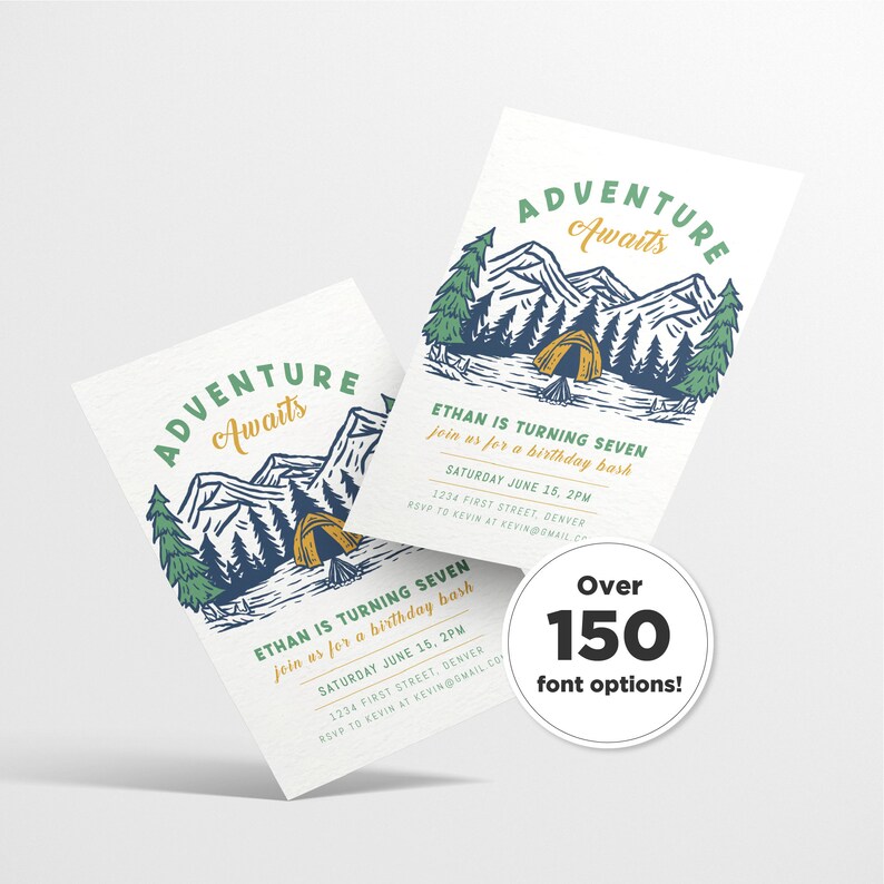 Adventure Awaits Camping Theme Birthday Party Invitation - Etsy