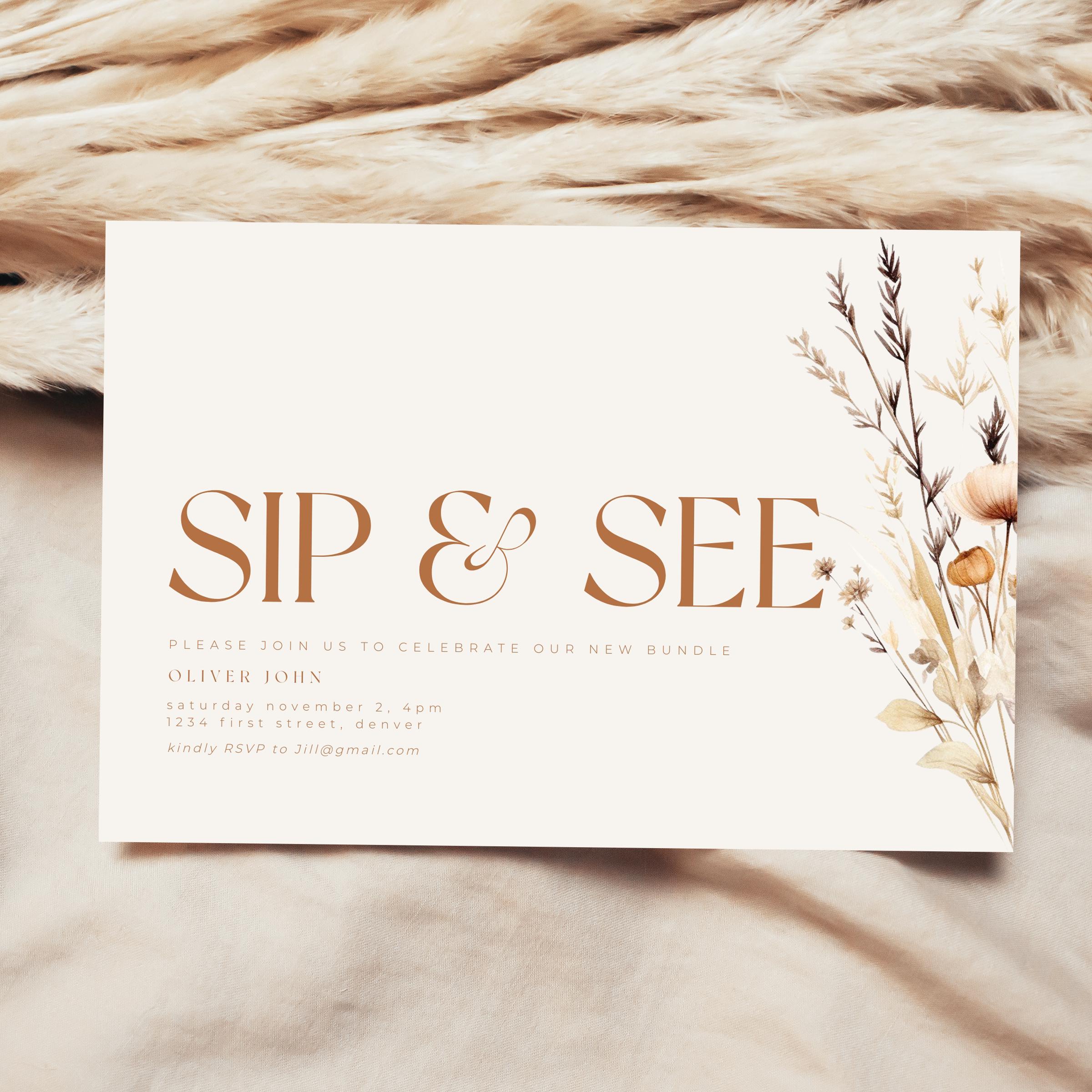 Modern Sip and See Fall Baby Shower Invitation - Instant Edit and ...