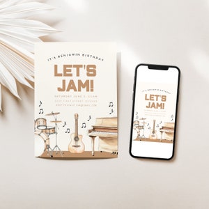 Music Instrument Theme Birthday Party Invitation Template Let's Jam ...