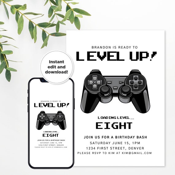 Level up Arcade/gaming Theme Birthday Party Invitation - Etsy