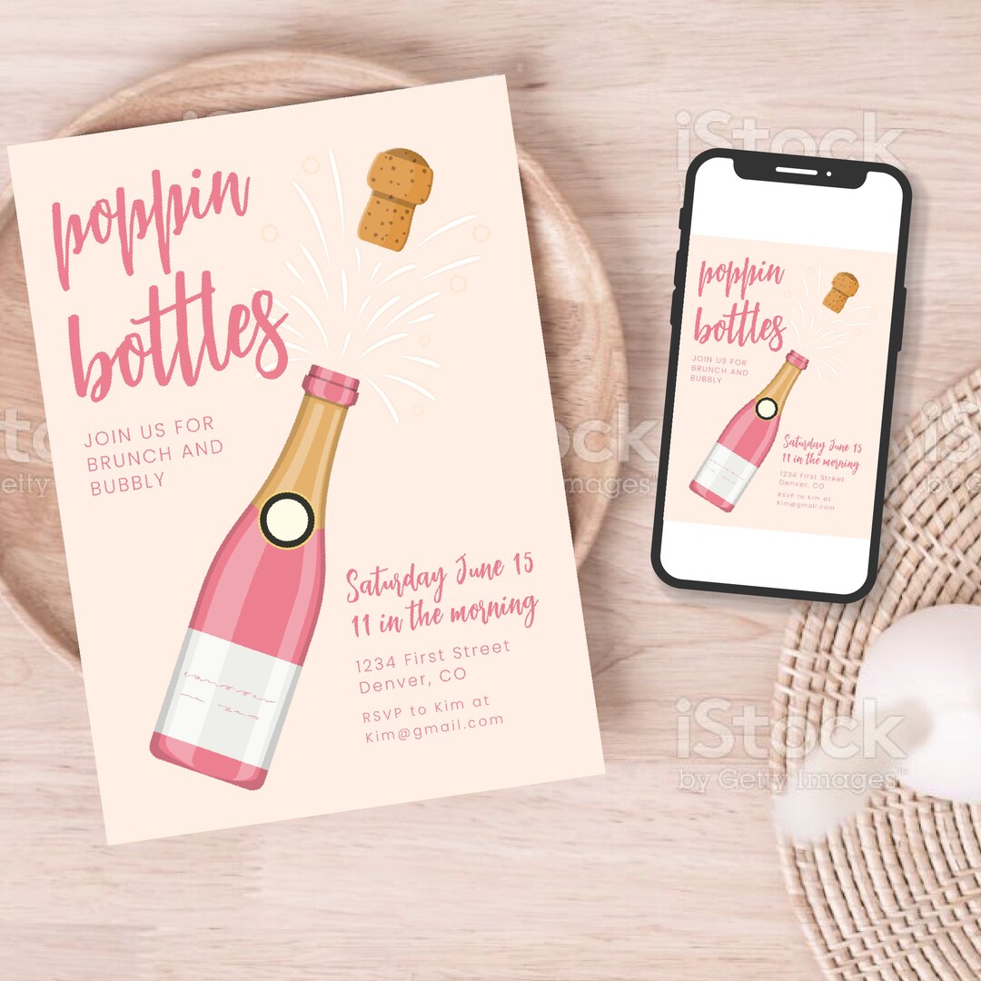 Poppin Bottles - Brunch Party Invitation Template With Champaign Bottle ...