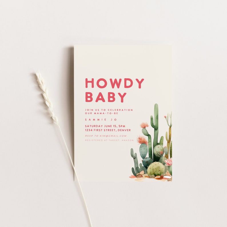 Howdy Baby Southwest Cactus Theme Baby Shower Invitation Template ...