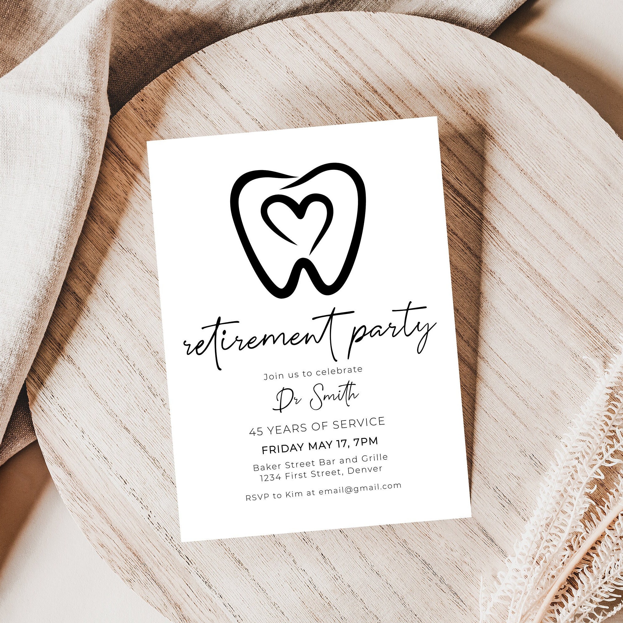 Dentist Retirement Party Invitation Template With Tooth and Heart ...
