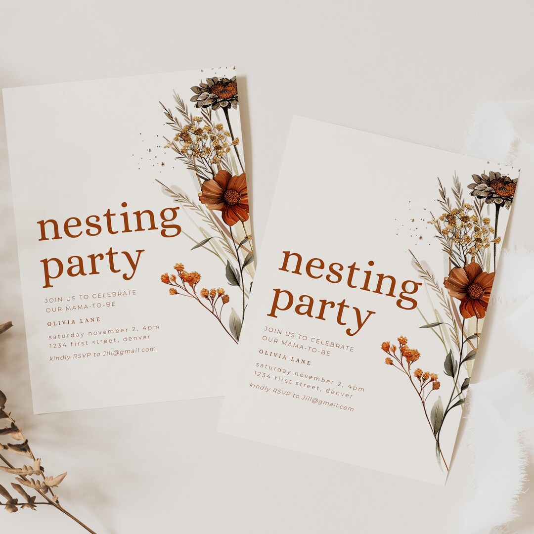 Simple Fall Themed Nesting Party Baby Shower Sip and See Invitation ...