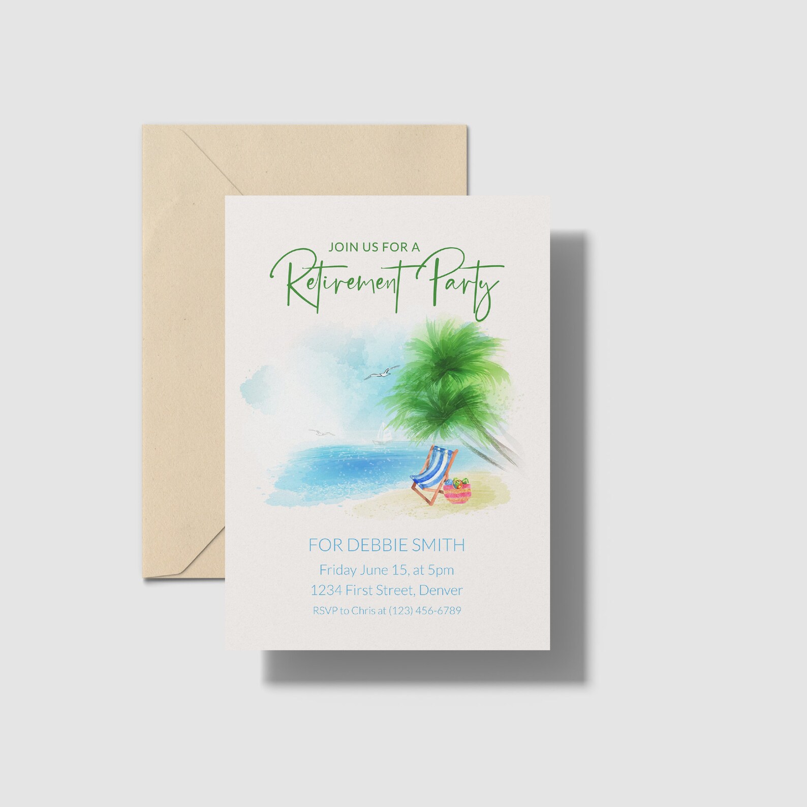Beach Theme Retirement Party Invitation Template Editable - Etsy