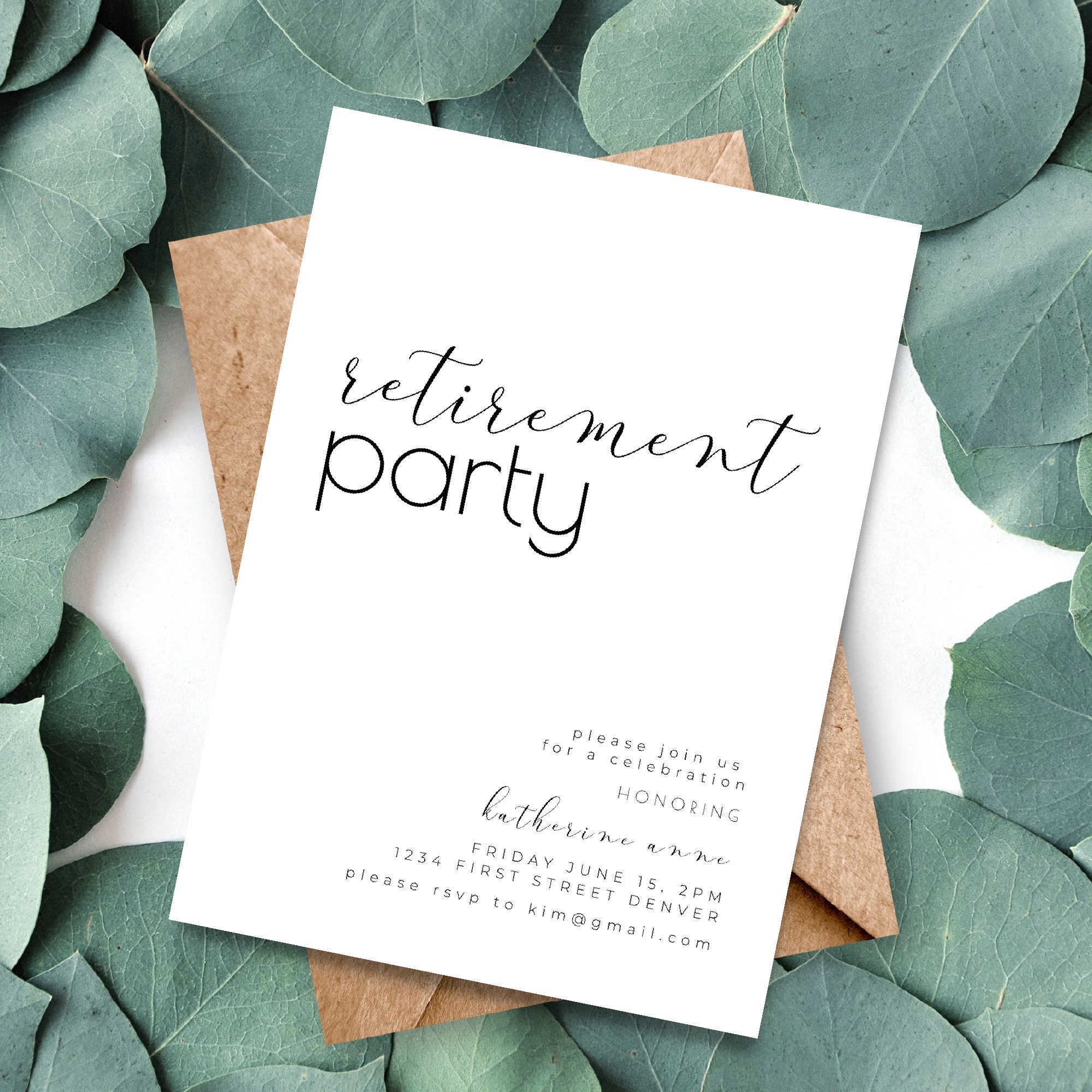 Elegant Retirement Party Invitation Template: Black & White (digital ...