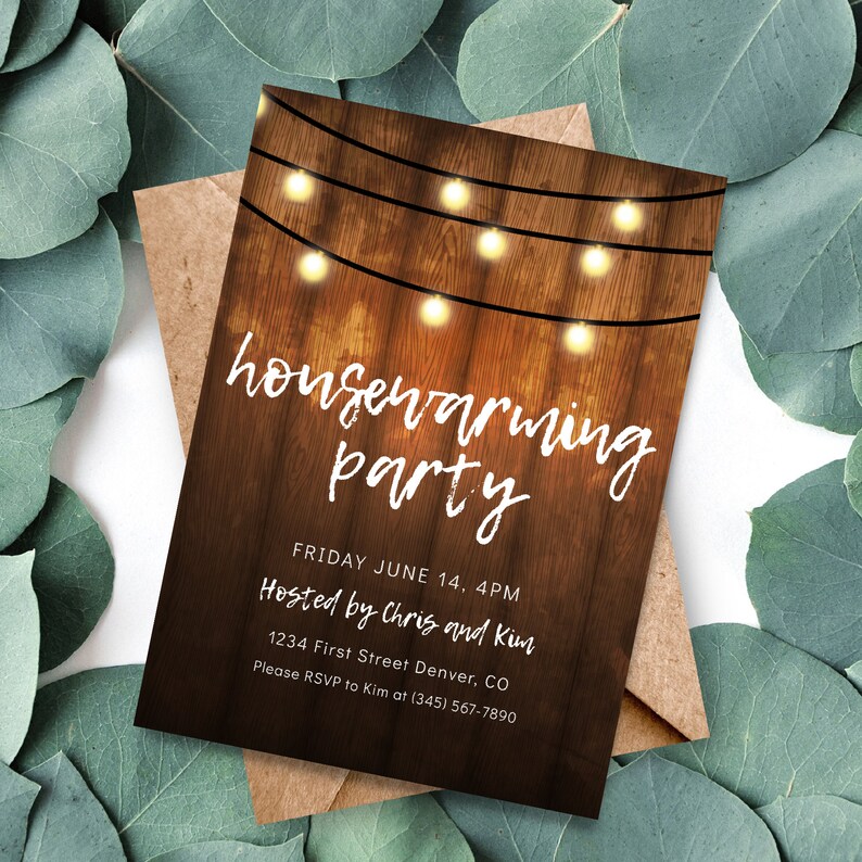 Rustic Housewarming Party Invitation 5x7 Inch Template With Hanging ...