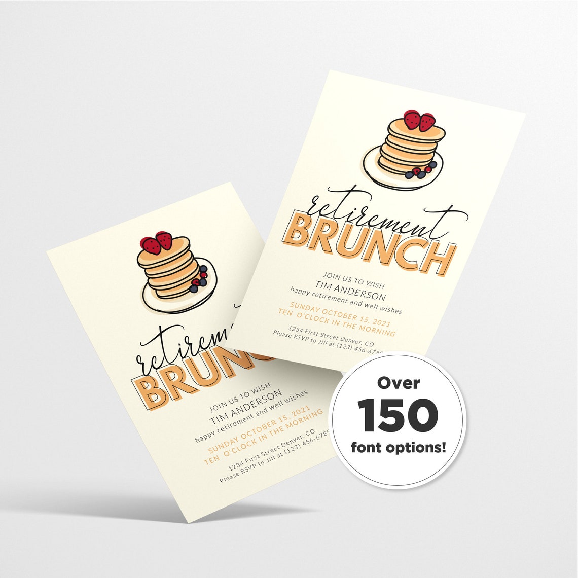 Retirement Brunch Party Invitation Template With a Stack of | Etsy