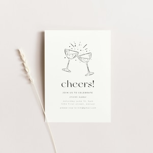 Simple Cheers Invitation Template With Champagne Glasses - Engagement ...