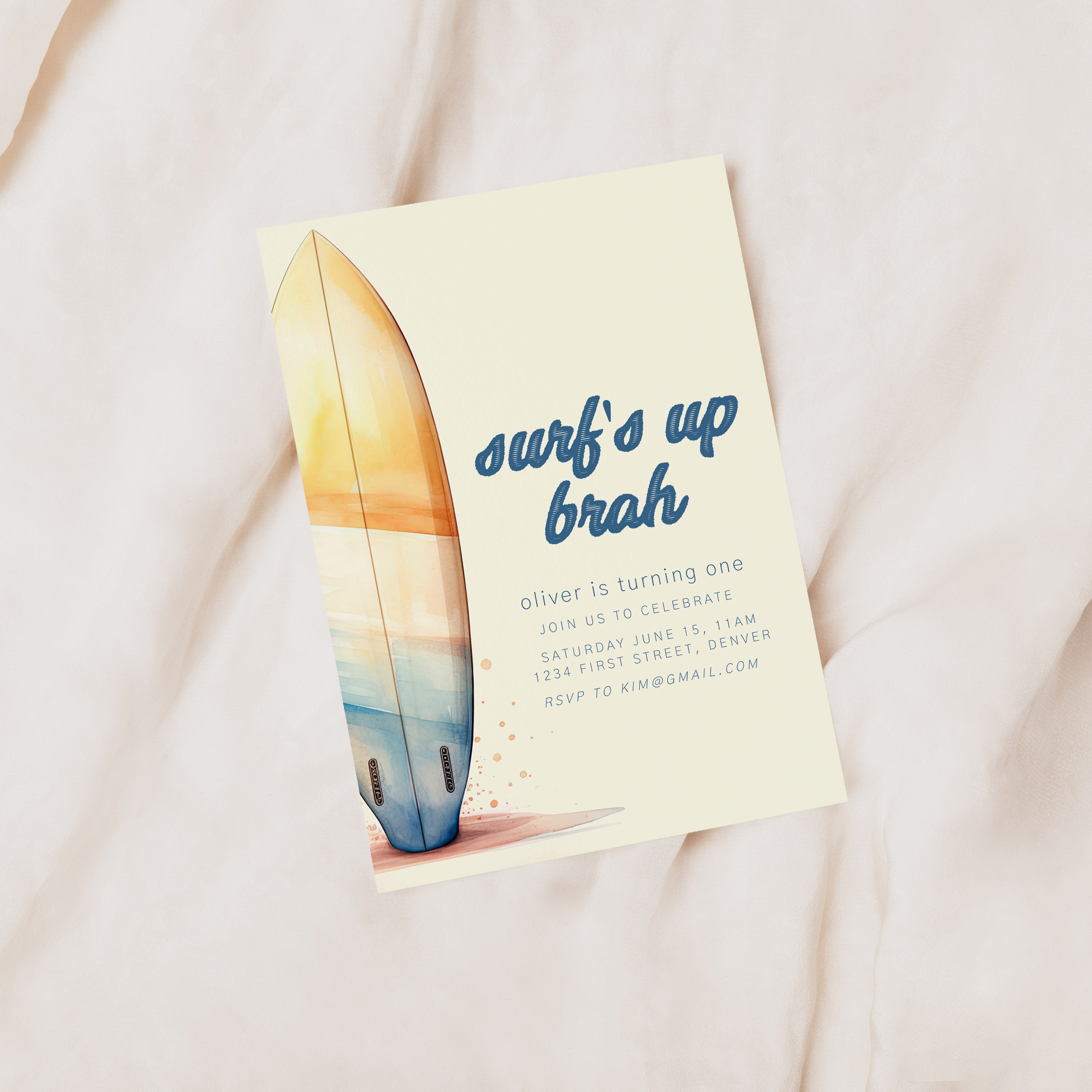 Surf's up Brah Surfing Beach Ocean Themed Birthday Party Invite - Edit ...