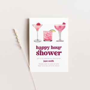 Happy Hour Bridal Shower Invitation: Pink Drinks, Modern Template ...