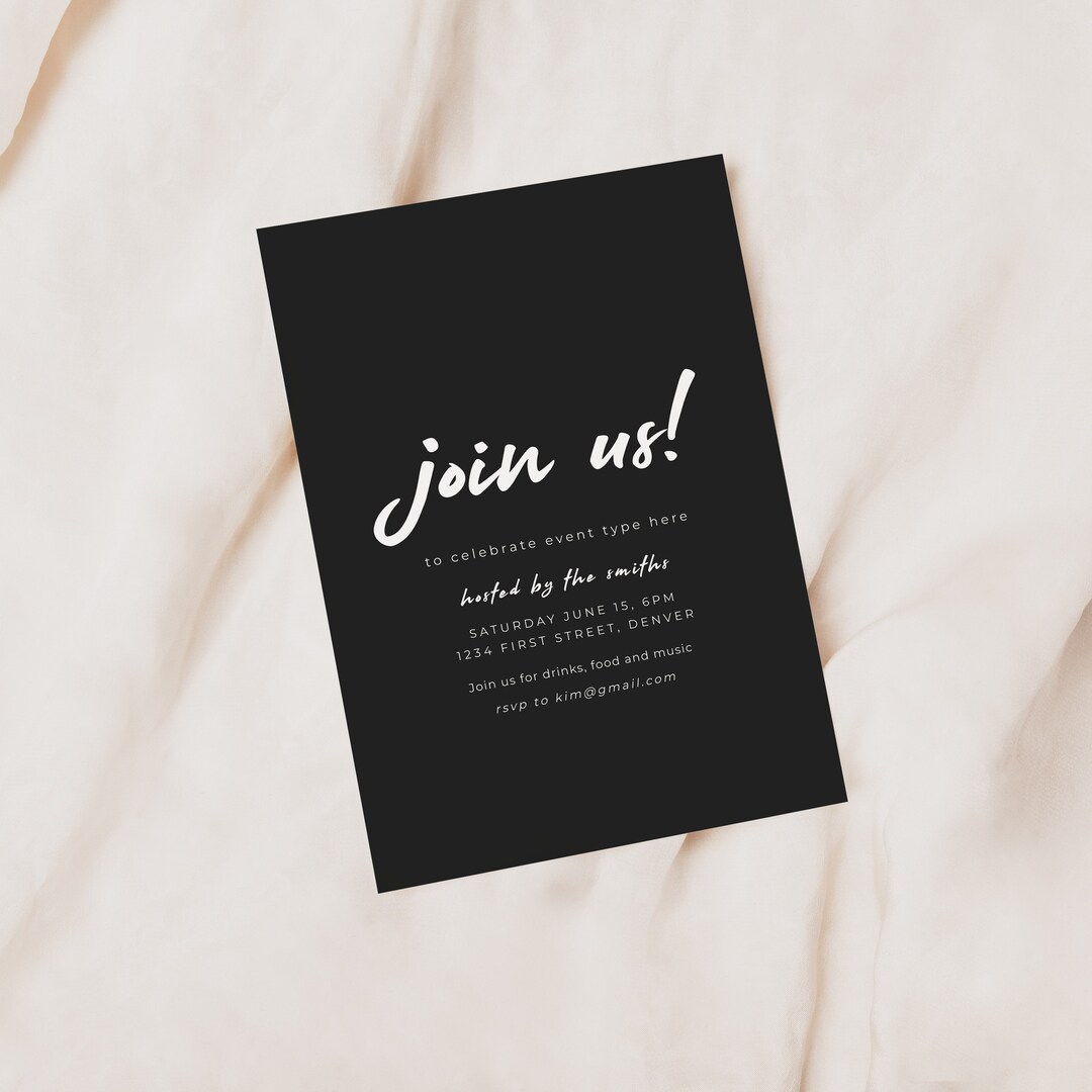 Join Us Party Invitation Template - Simple Black and White - Engagement ...