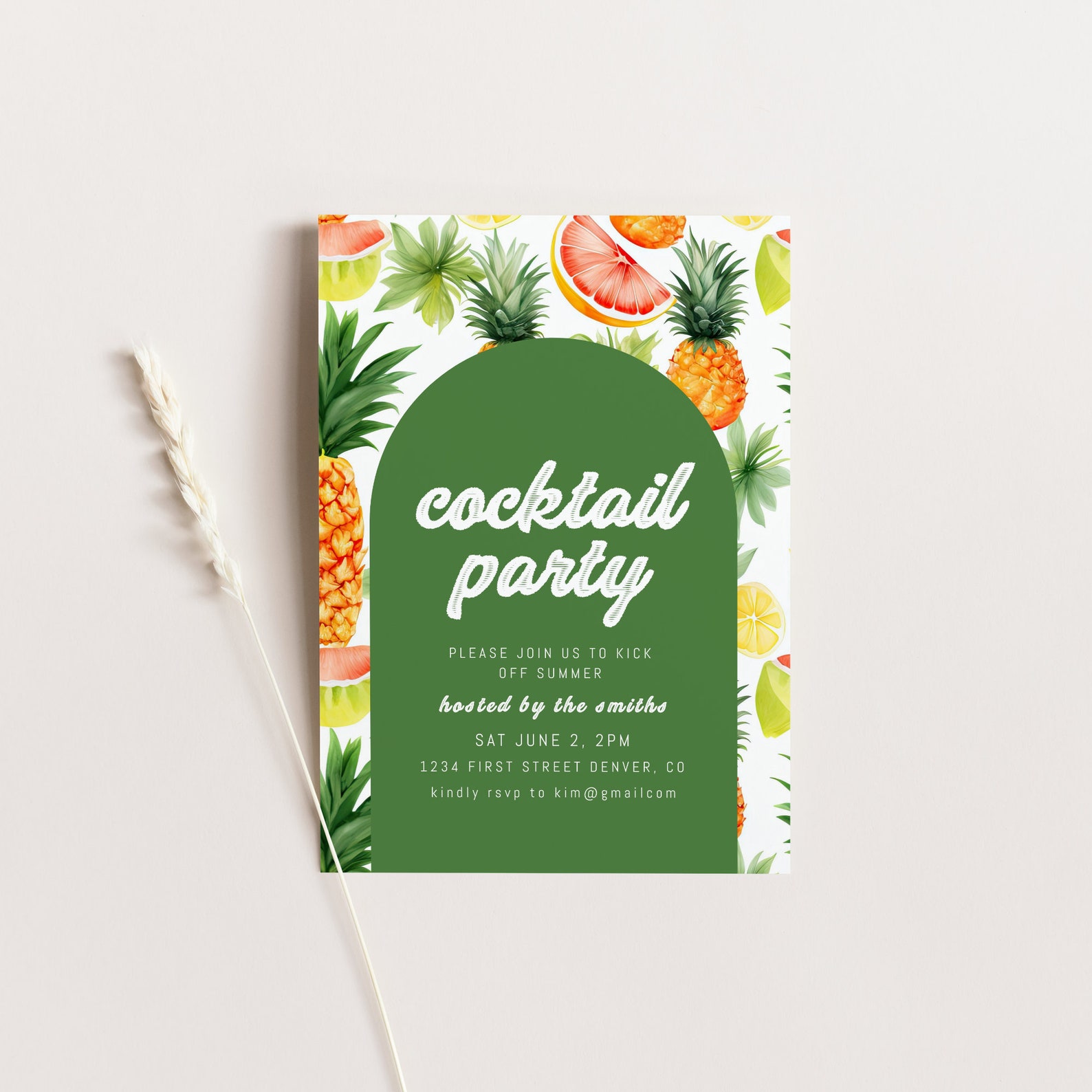 Summer Cocktail Pool Party With Fruit Invitation Housewarming/summer ...