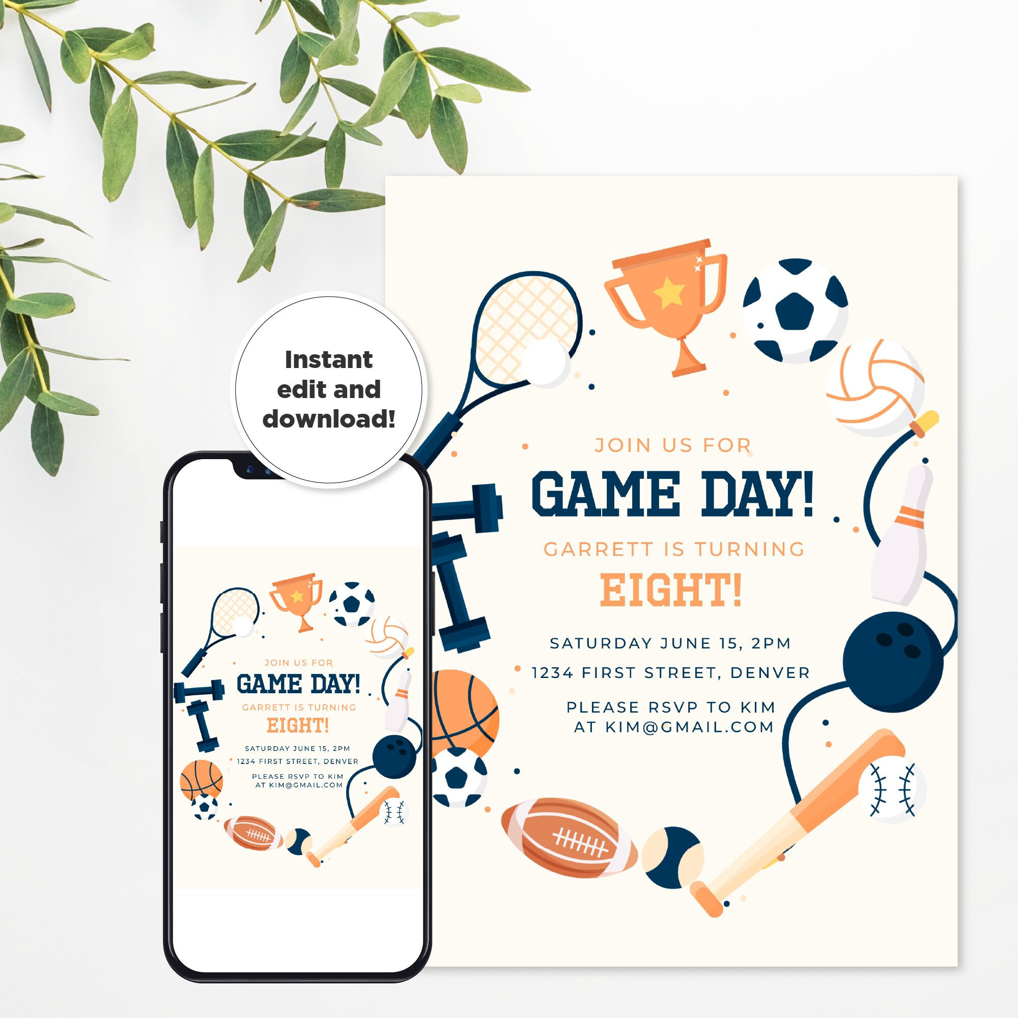 Join Us for Game Day! - Sports Theme Birthday Party Invitation Template ...
