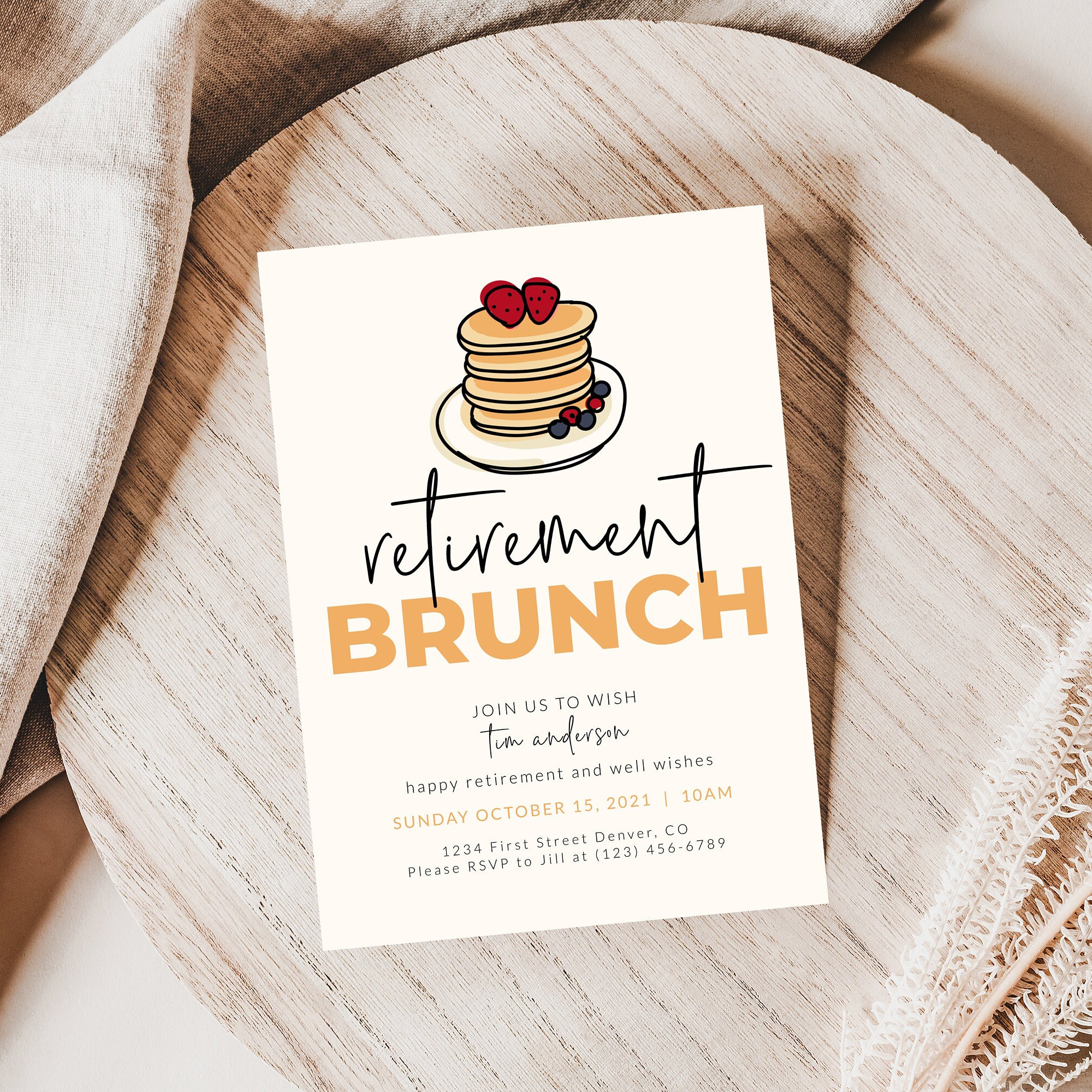 Retirement Brunch Party Invitation Template With a Stack of Pancakes ...