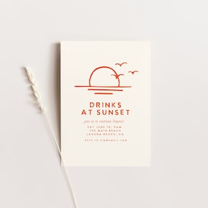 Drinks at Sunset Beach Ocean Summer Theme Party Invitation Template for ...