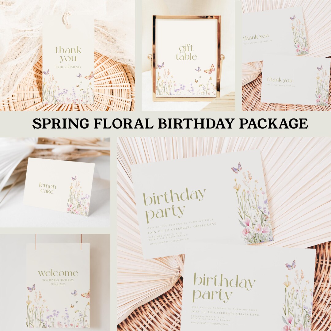 Spring Floral Theme Birthday Party Bundle Package With Flowers and ...
