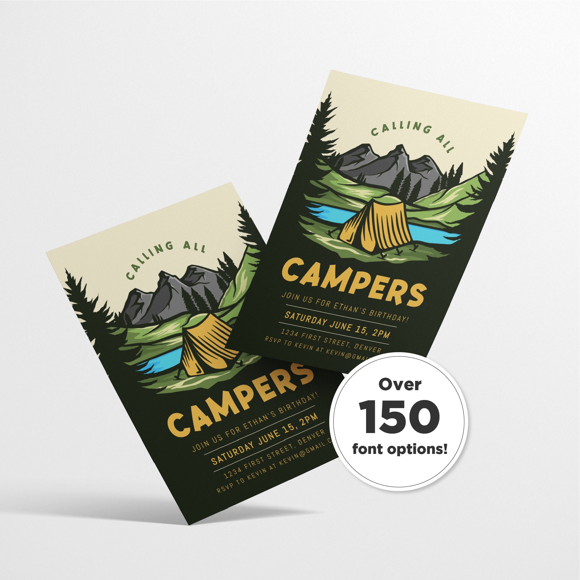 Calling All Campers - Camping Theme Birthday Party Invitation Template ...