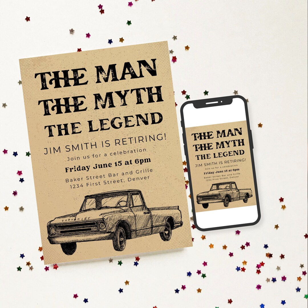 The Man, the Myth, the Legend Retirement Party Invitation Template With ...