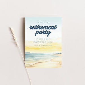 Watercolor Beach Scene Theme Retirement Party Invitation Template ...