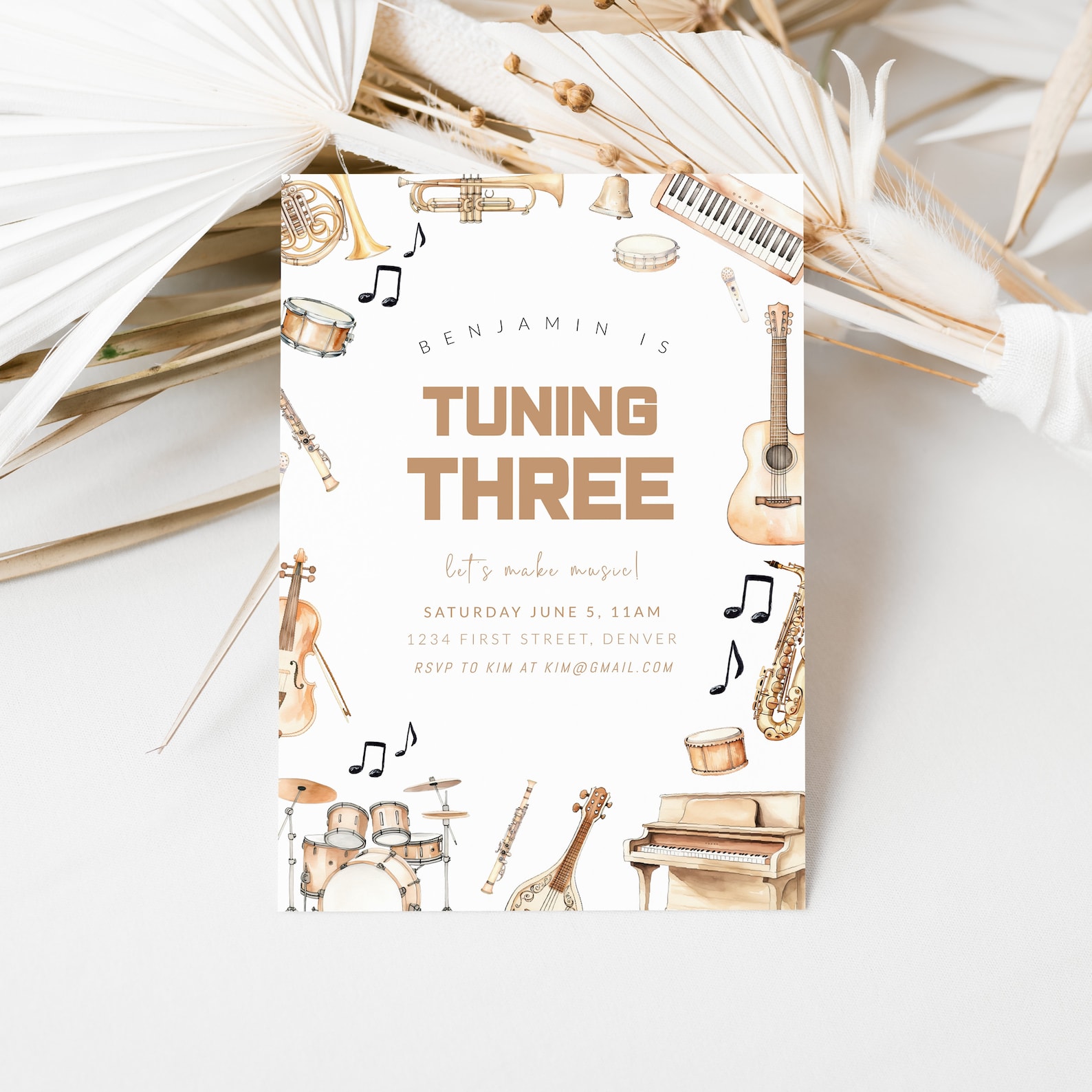 Music Instrument Theme Birthday Party Invitation Template Instant Edit ...