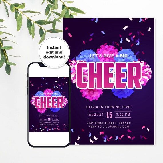 Cheerleading Party Invitation Cheerleading Party Theme - Etsy