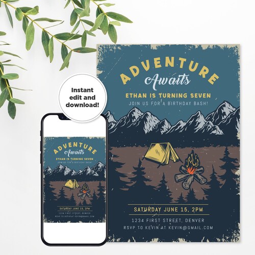 Adventure Awaits Birthday Party Invitation Template Adventure - Etsy