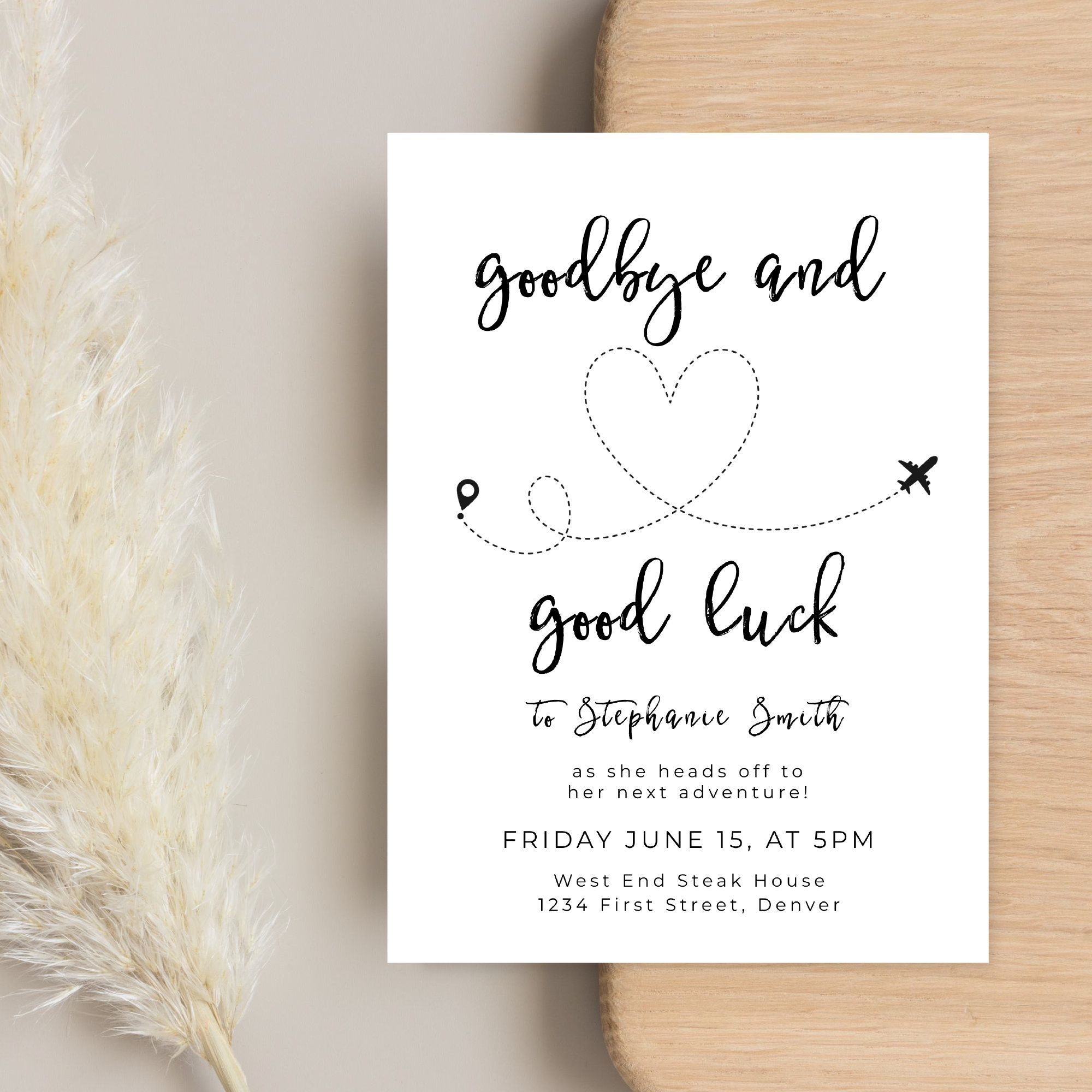 Goodbye and Good Luck Party Invitation Template With Plane in Heart ...