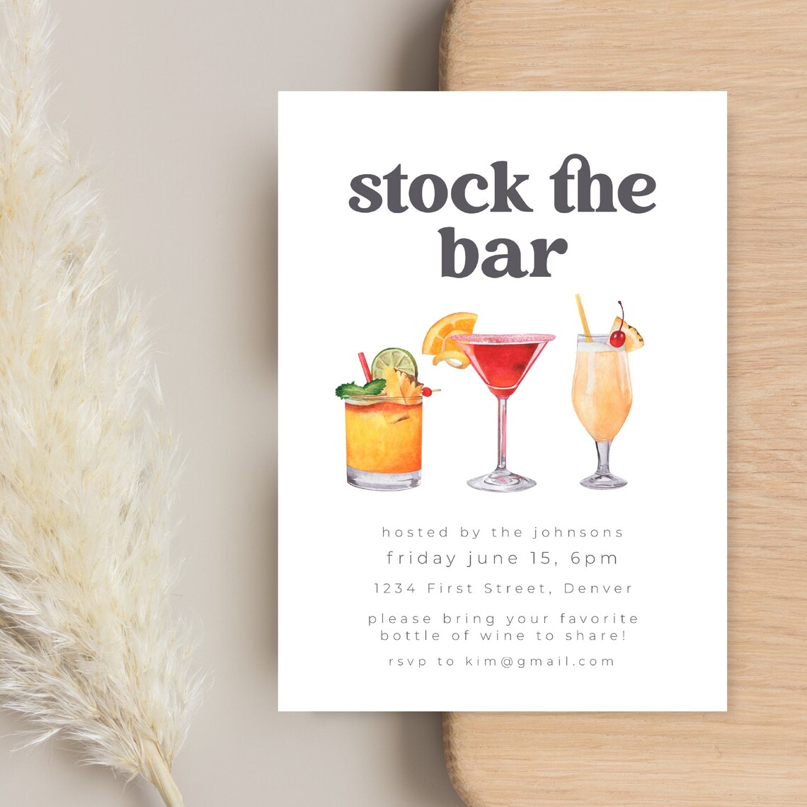 Stock the Bar Invitation Template: Colorful Cocktails, 5x7 (digital ...