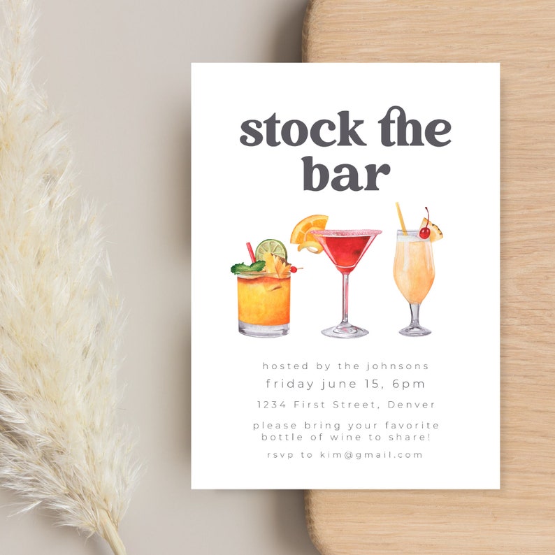 Stock the Bar Invitation Template: Colorful Cocktails, 5x7 (digital ...
