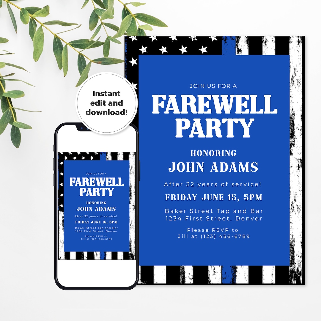 Police Farewell Party Invitation Template: Black & Blue (digital ...