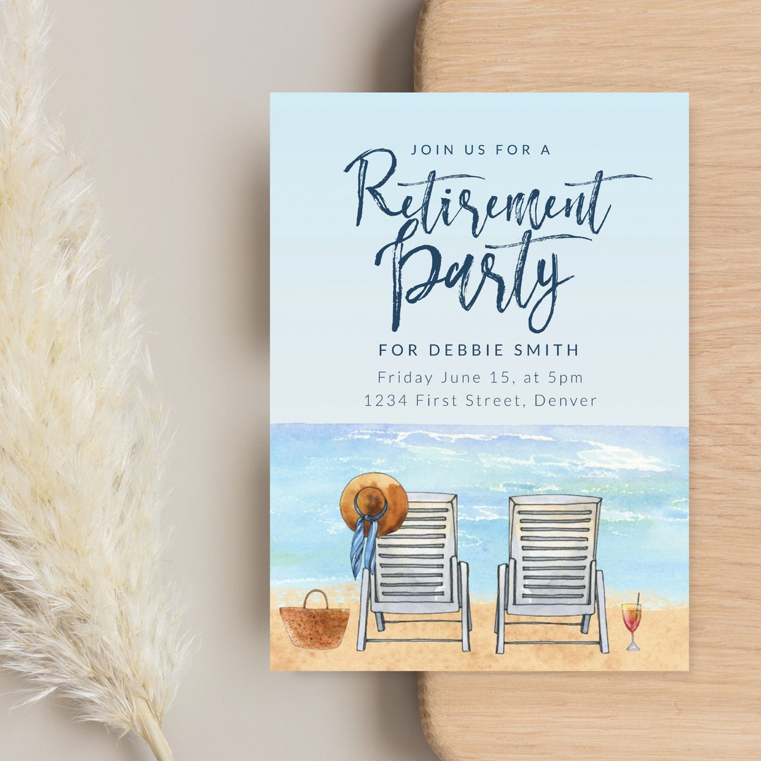 Beach Theme Retirement Party Invitation Template - Two Chairs on the ...