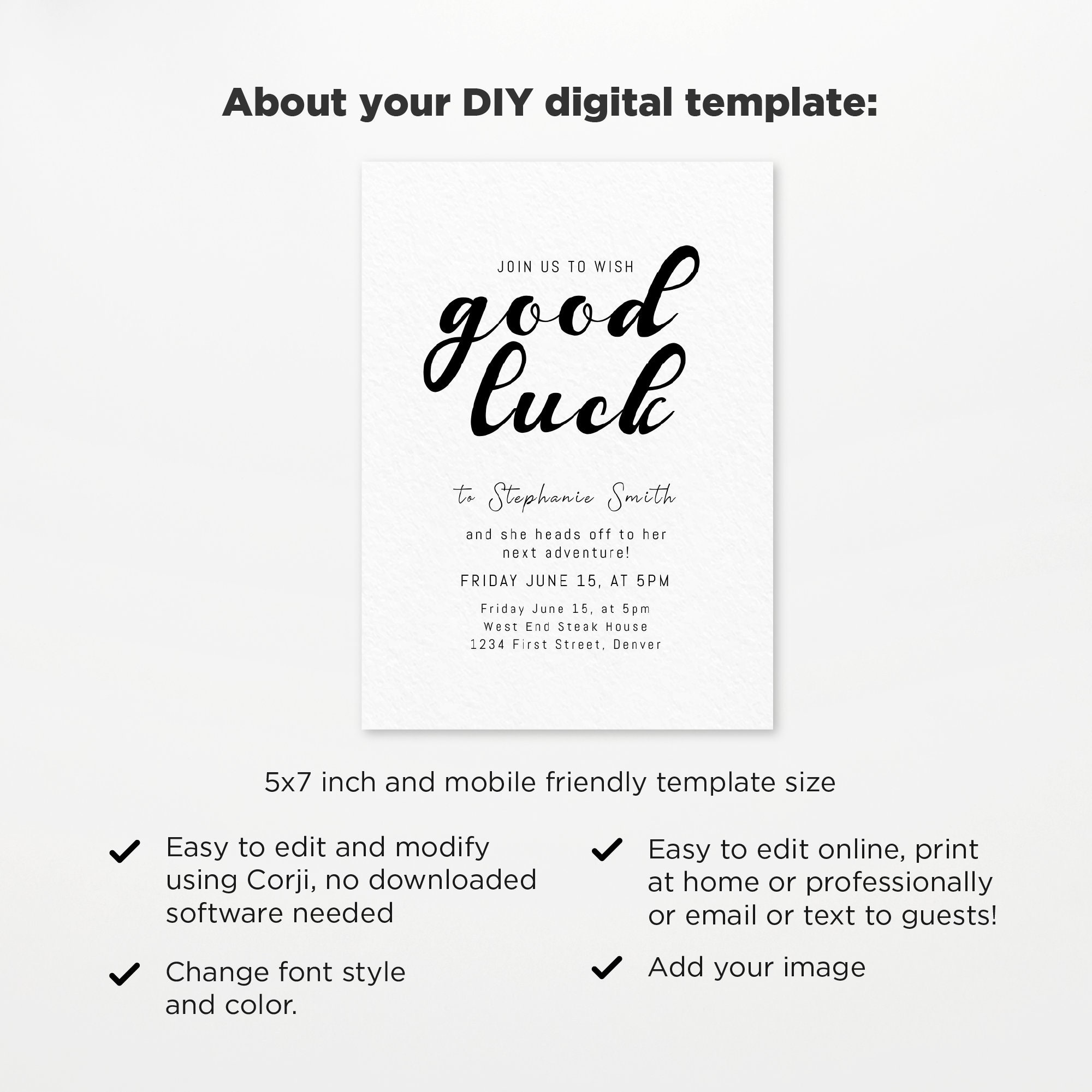 Good Luck Farewell Party Invitation Template Black and White - Etsy