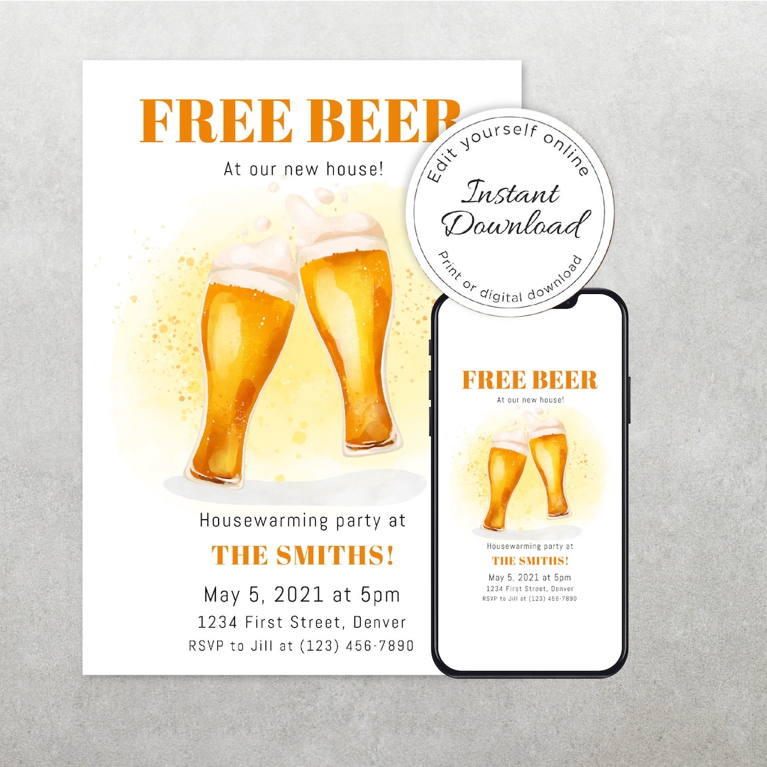 Free Beer Editable and Customizable House Warming Invitation Template ...