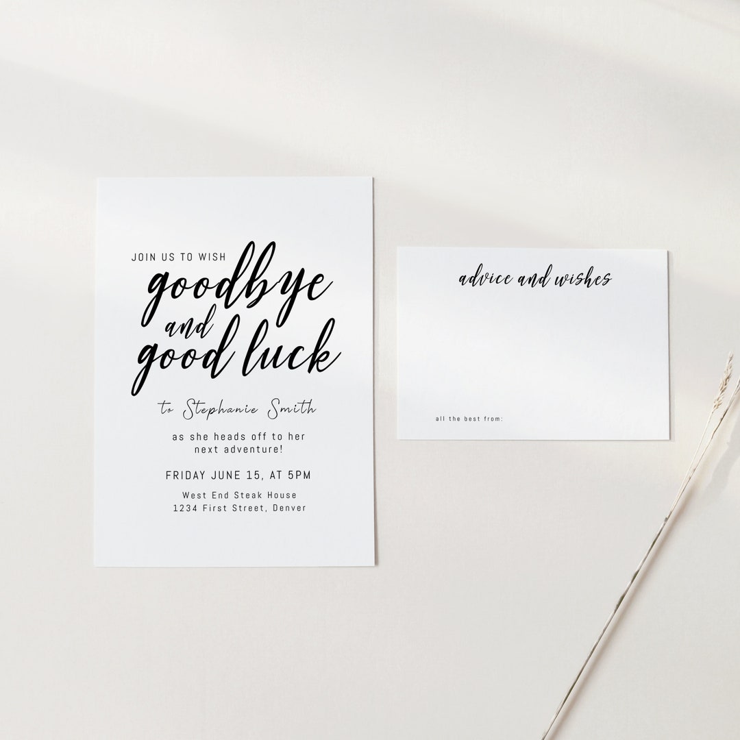 Farewell Party Invitation Template Goodbye and Good Luck and Advice ...