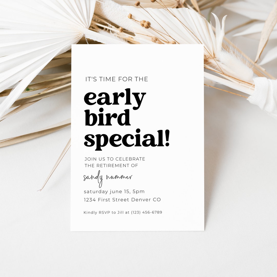 Funny Retirement Party Invitation Template: Early Bird Special (digital ...